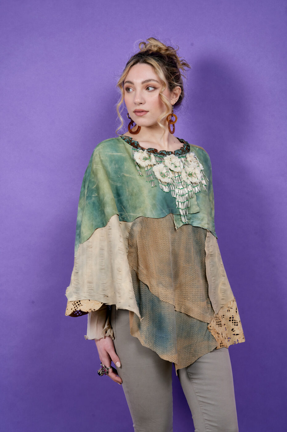 Genuine leather poncho with applications - Save The Queen!