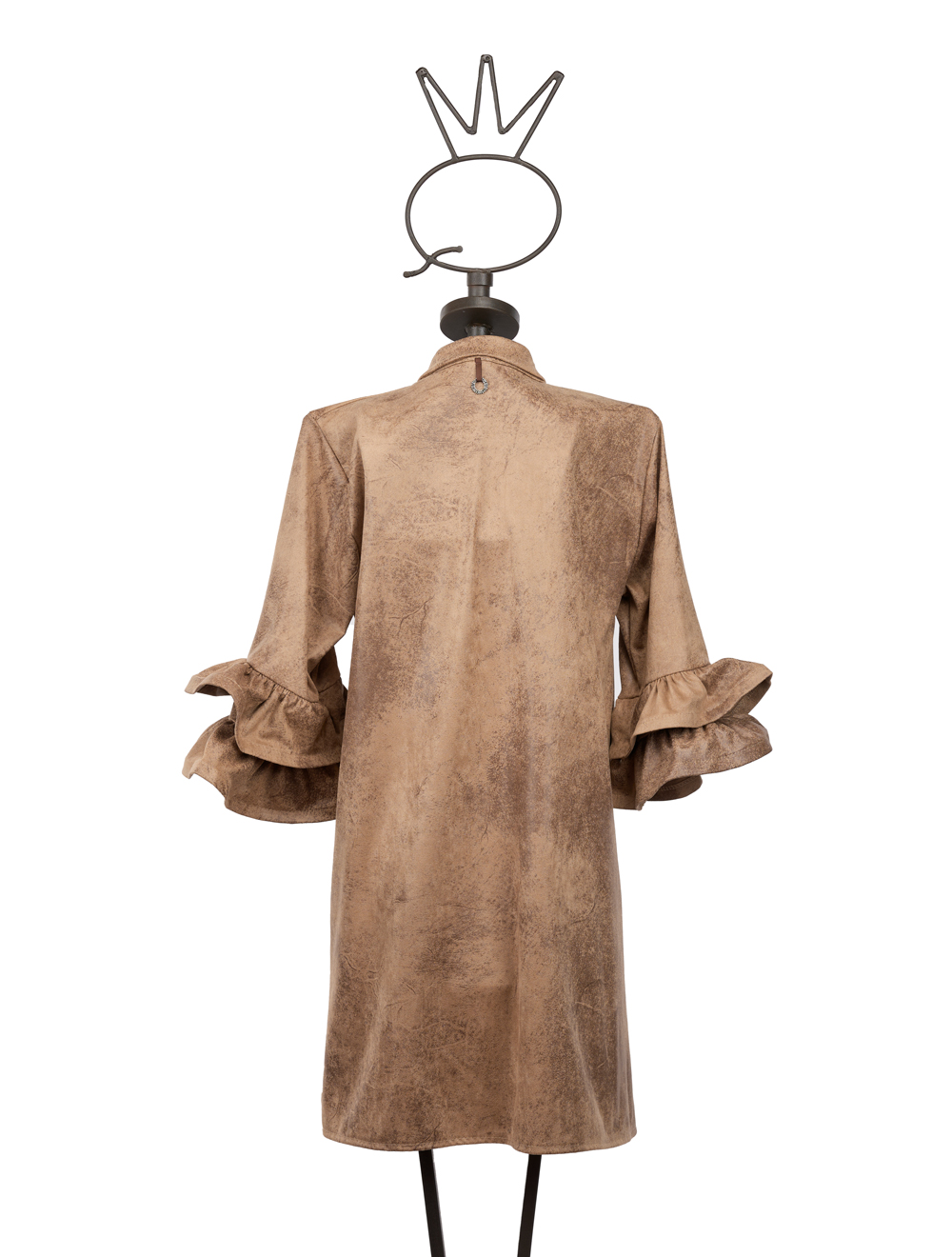Beige faux leather duster coat with embroidery and lamé lace - Save The ...